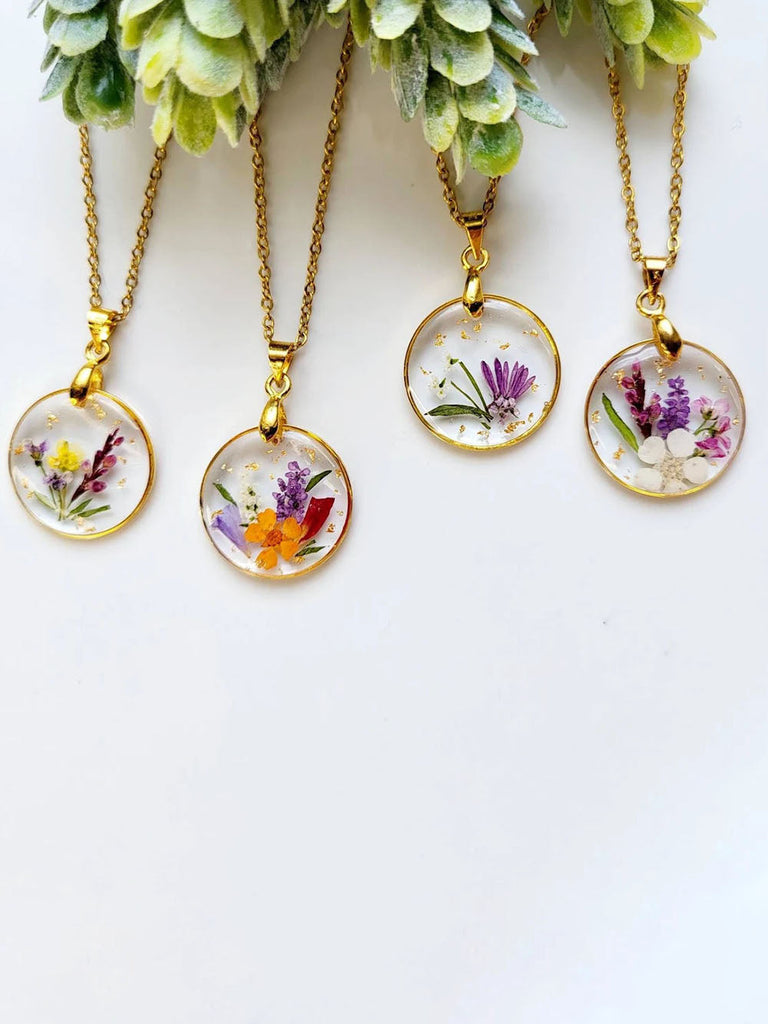 Handmade Birth Flower Bouquet Pressed Resin Pendant Necklaces – Nsbua